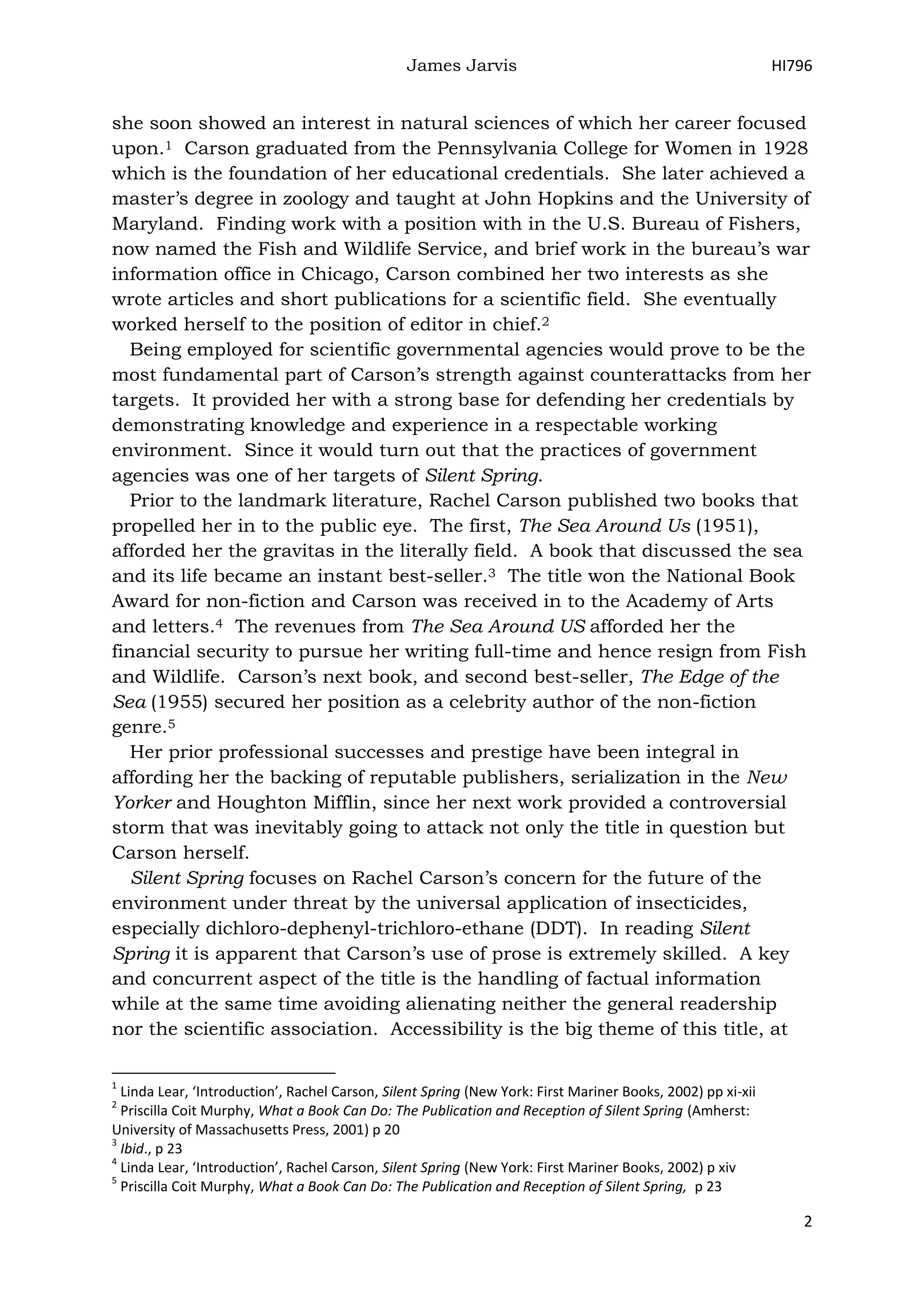 Silent Spring: Rachel Carson's impact on the chemical industry | DOCX