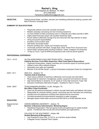Rachel King Resume Beto Campaign | PDF