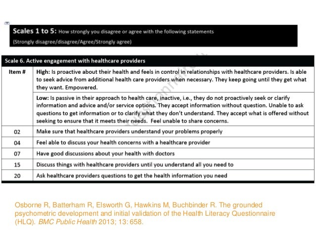 The Health Literacy Questionnaire (HLQ): A new approach to measuring