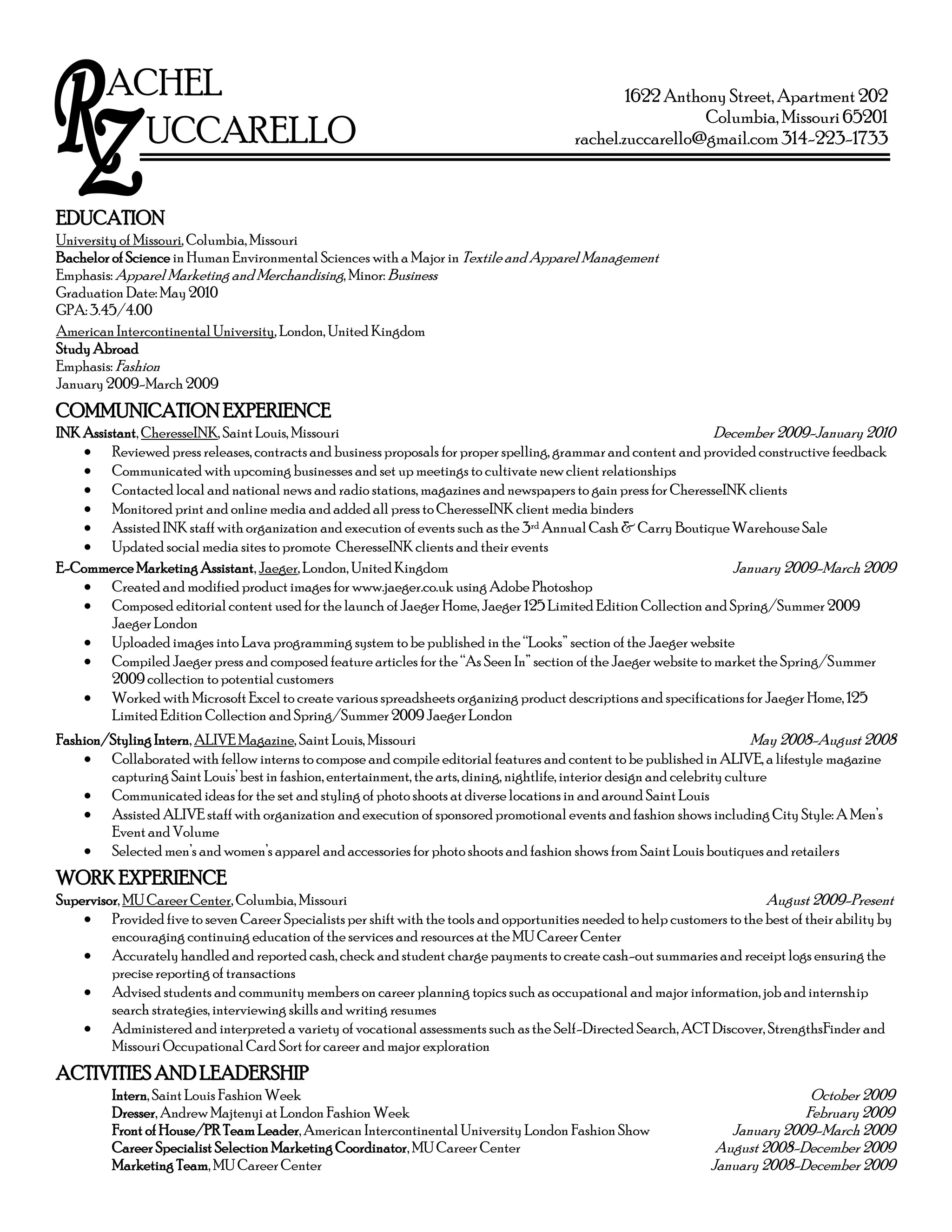 Rachel Zuccarello Resume | PDF