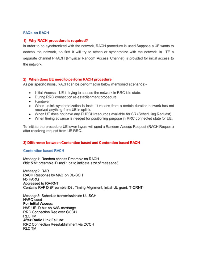 Rach procedure in lte | DOCX | Computer Networking | Computing