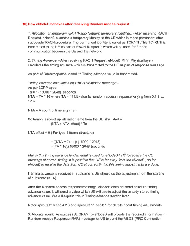 Rach procedure in lte | DOCX | Computer Networking | Computing