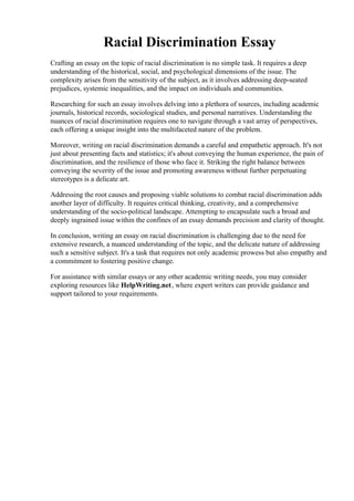 Racial Discrimination Essay | PDF