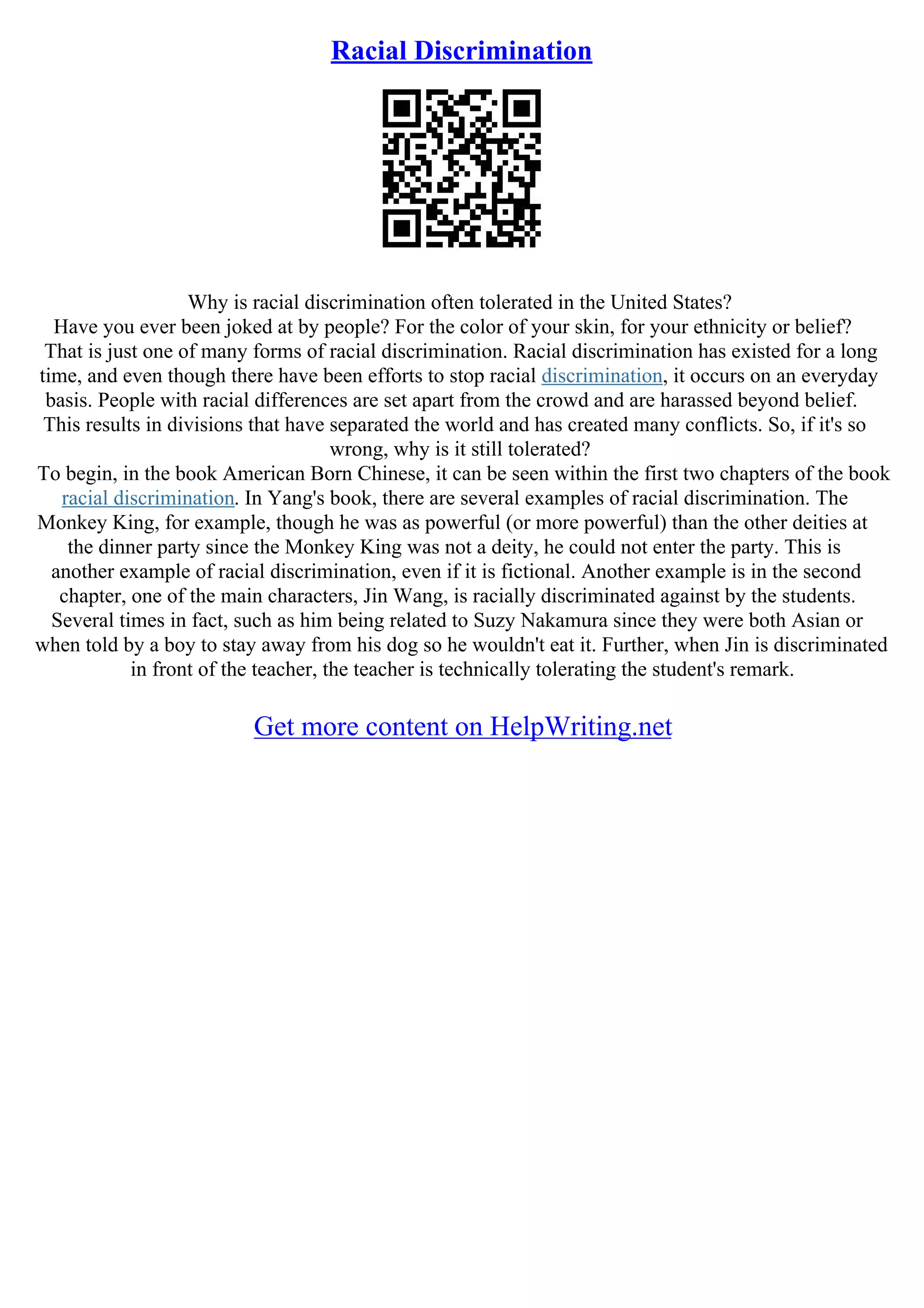 Racial Discrimination Essay Examples | PDF