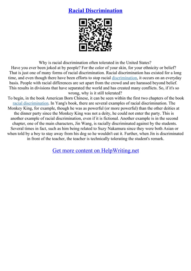 Racial Discrimination Essay Examples | PDF