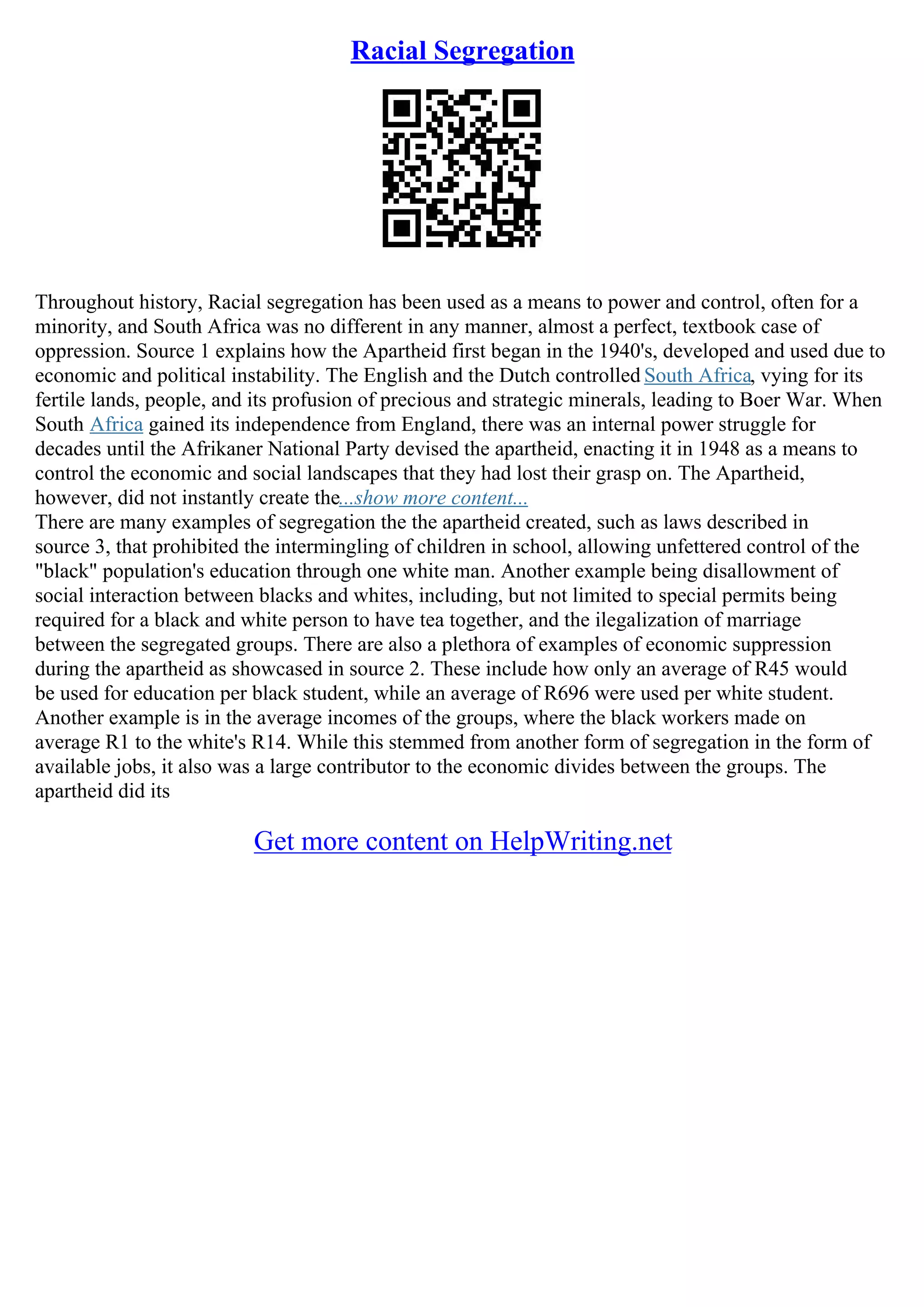 Racial Segregation Essay | PDF