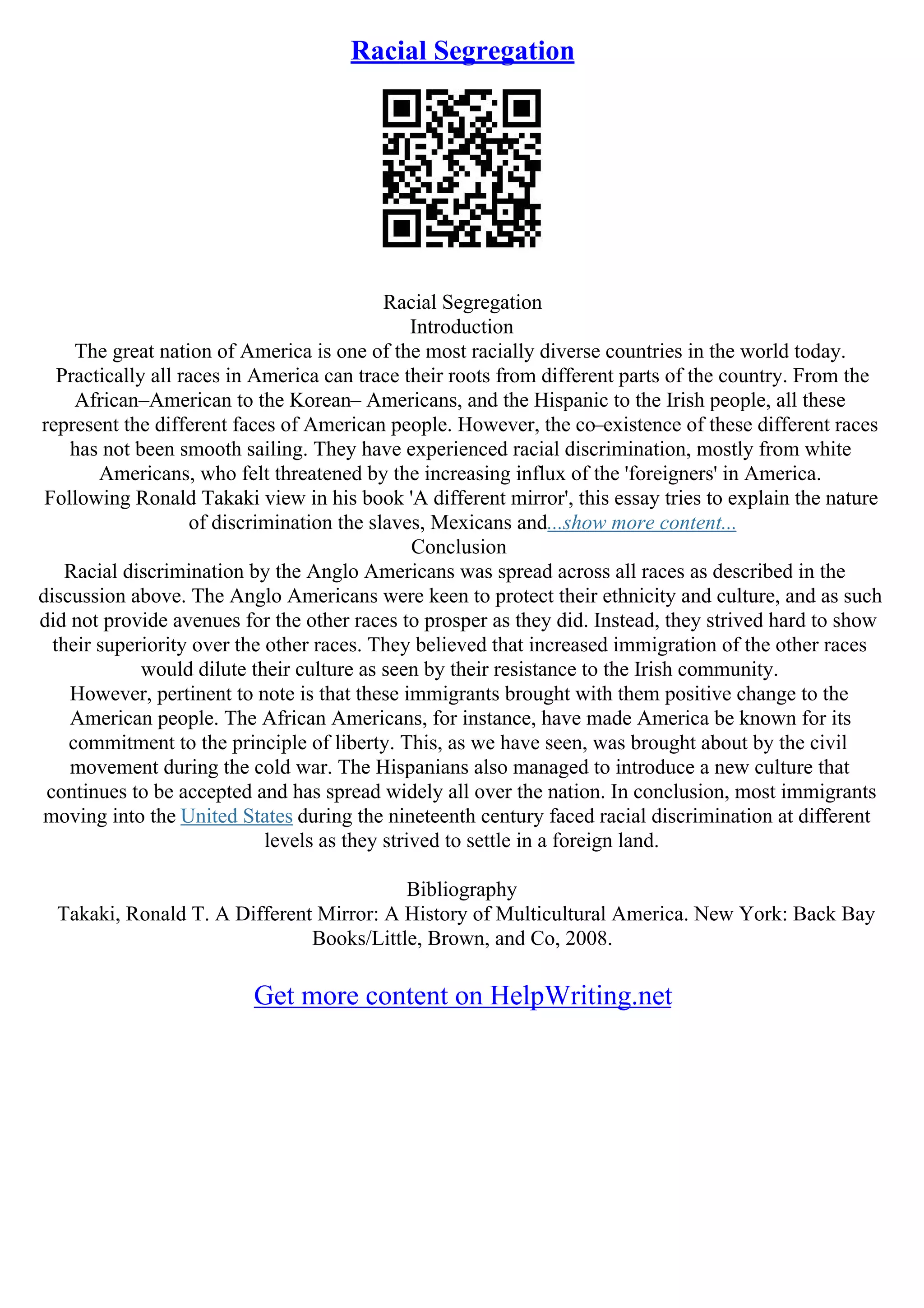 Racial Segregation Essay | PDF