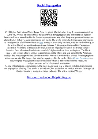Racial Segregation Essay | PDF