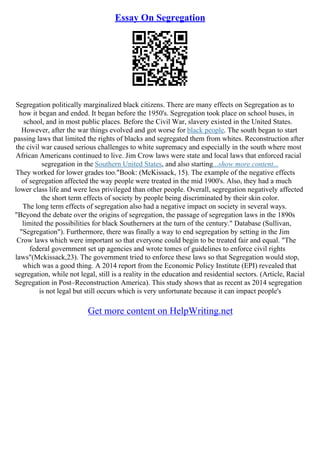 Racial Segregation Essay | PDF