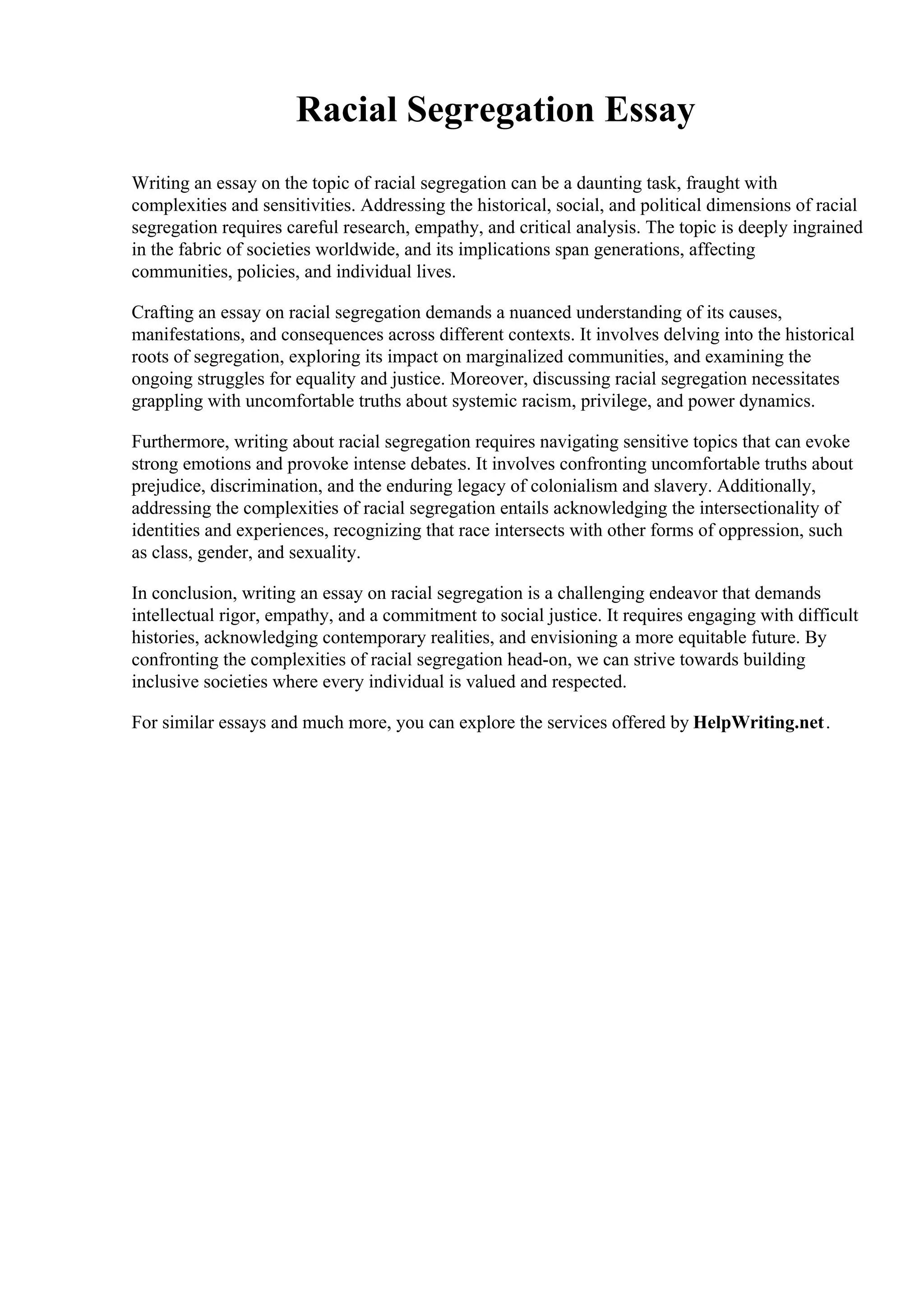 Racial Segregation Essay. Mississippi Delta Community College | PDF