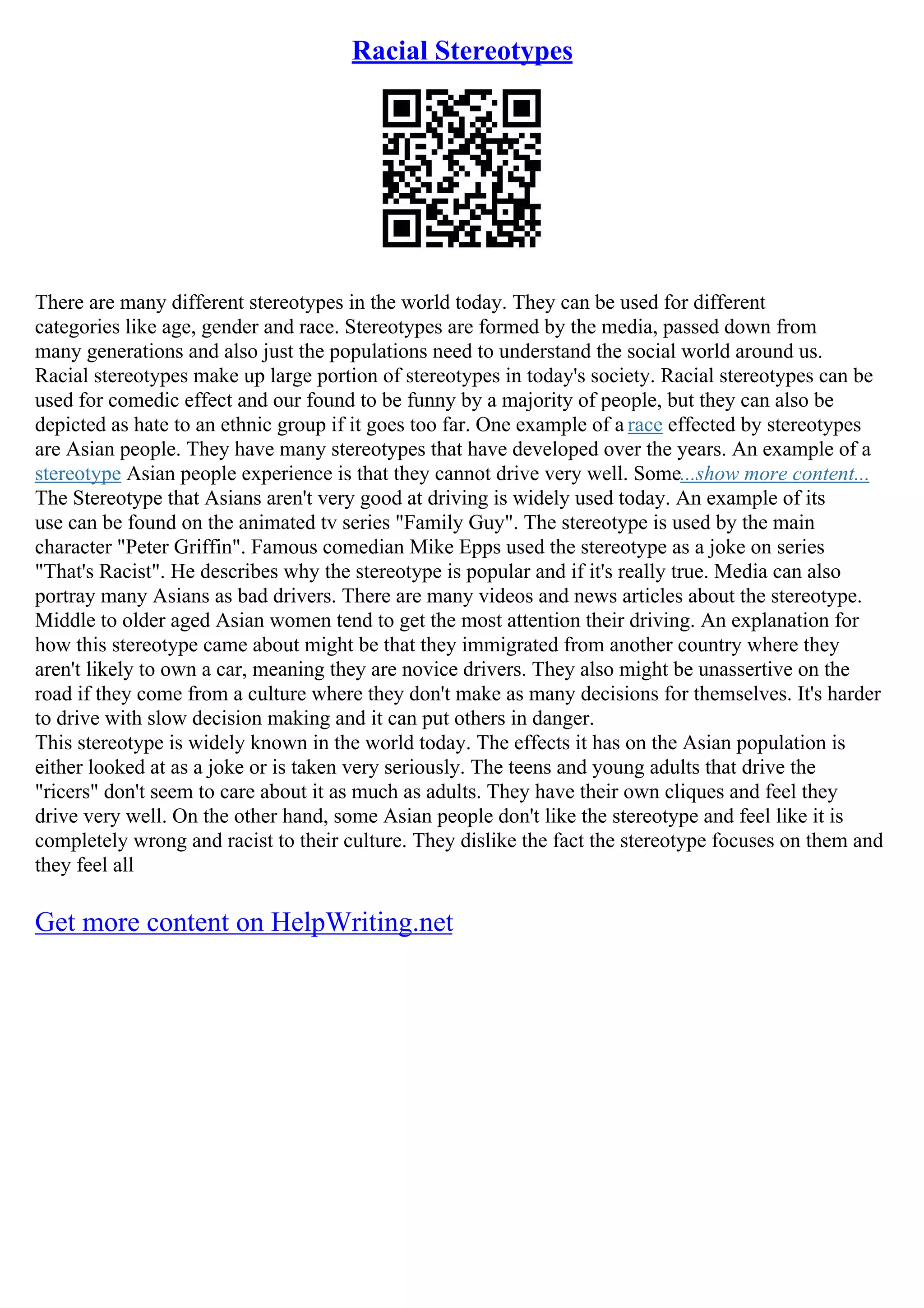 Racial Stereotypes | PDF