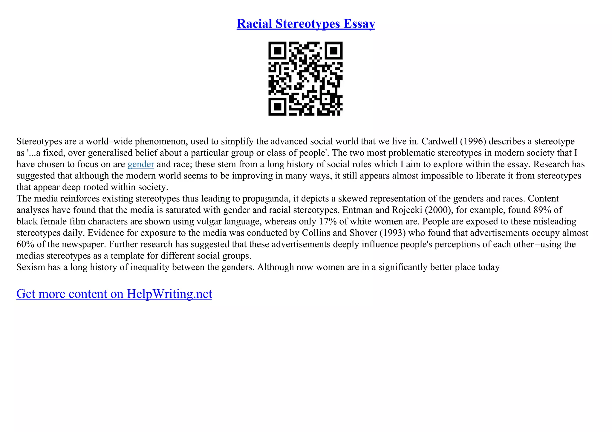 Racial Stereotypes Essay | PPT