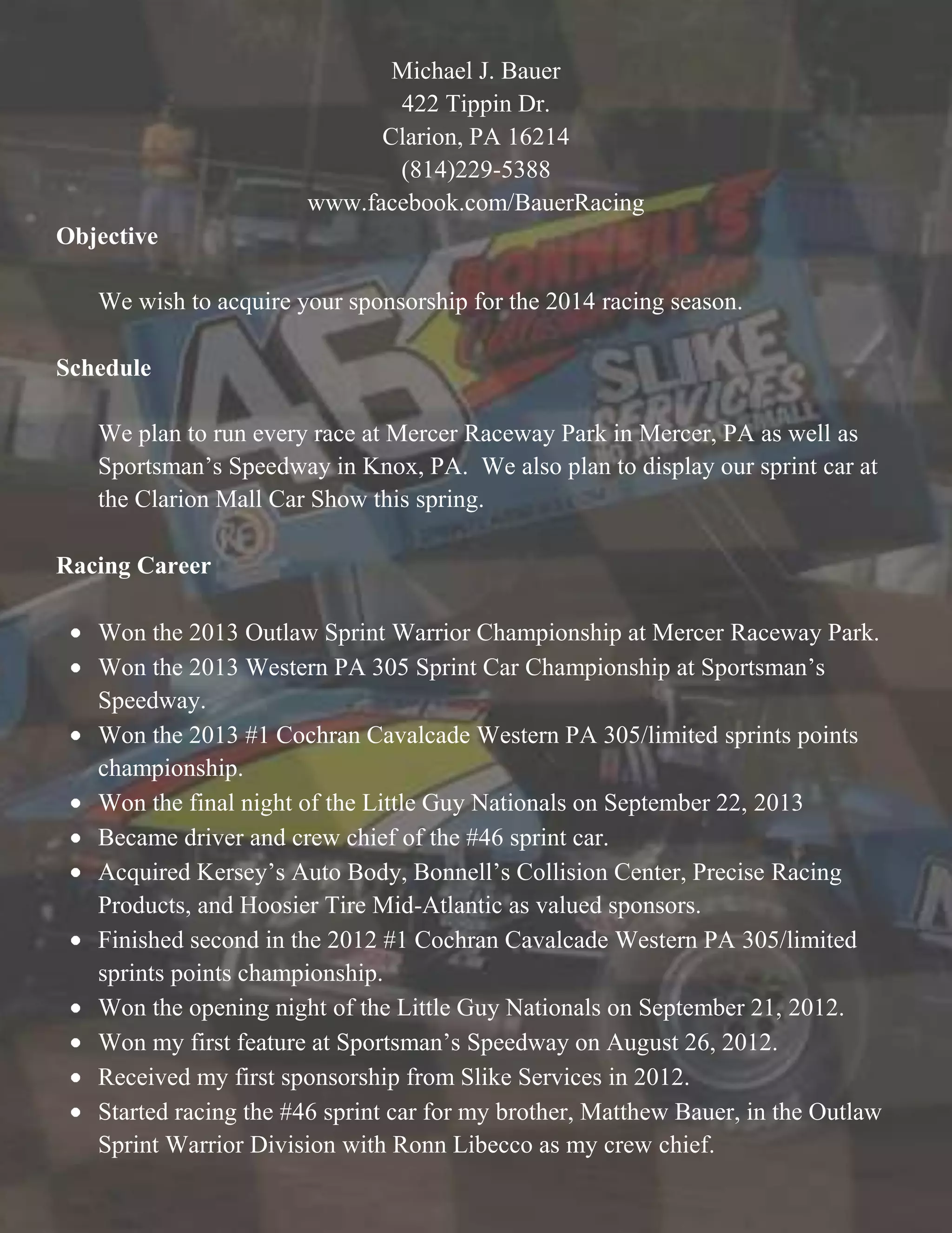 Racing Resume | DOCX