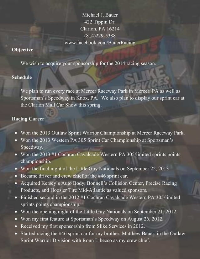 Racing Resume | PDF