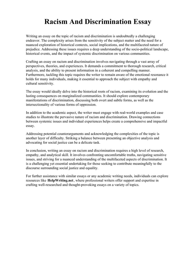 Racism And Discrimination Essay. William James College | PDF