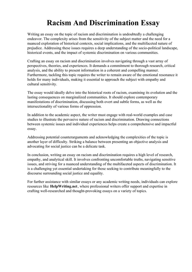 Racism And Discrimination Essay | PDF