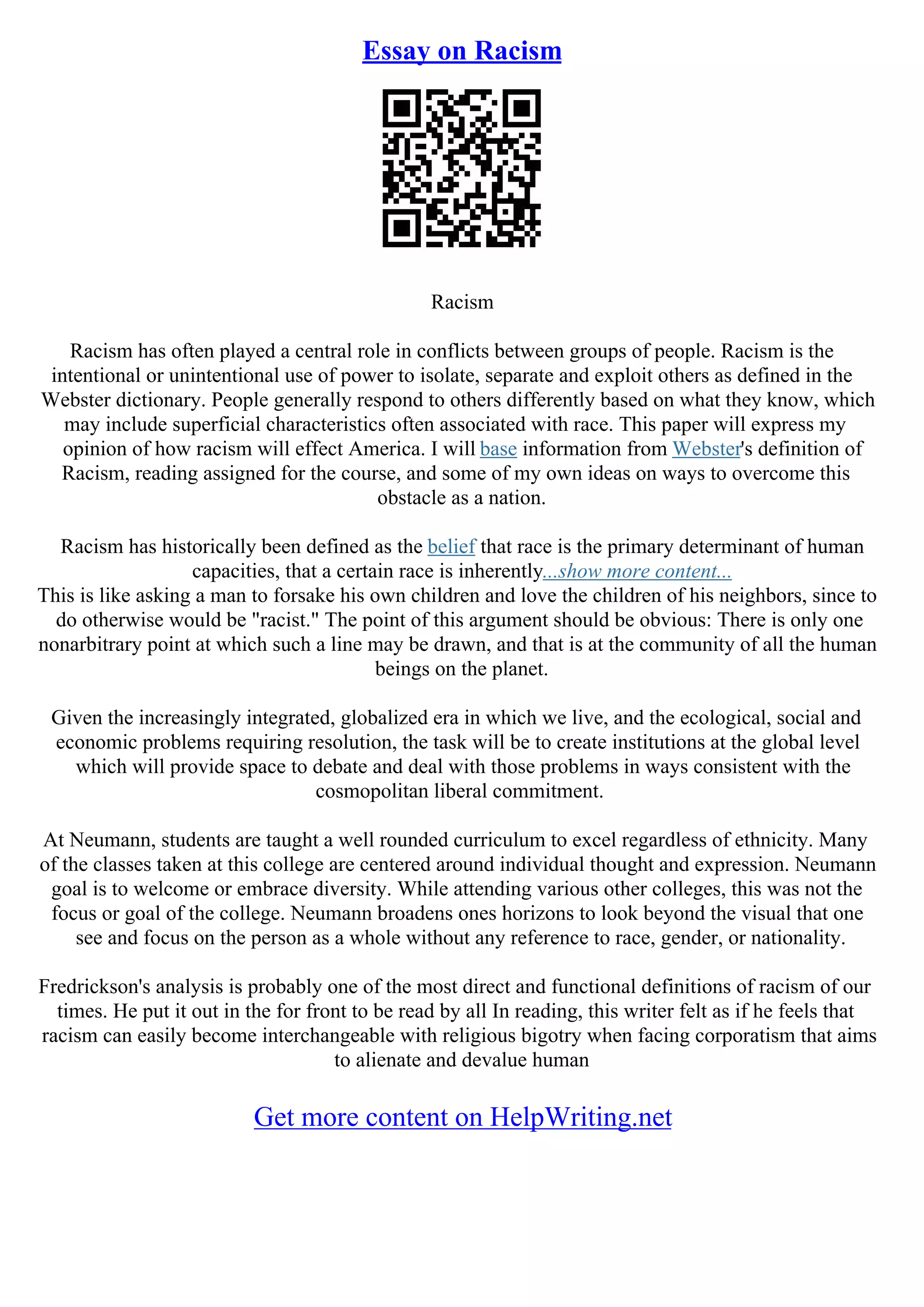 Racism Essay | PDF