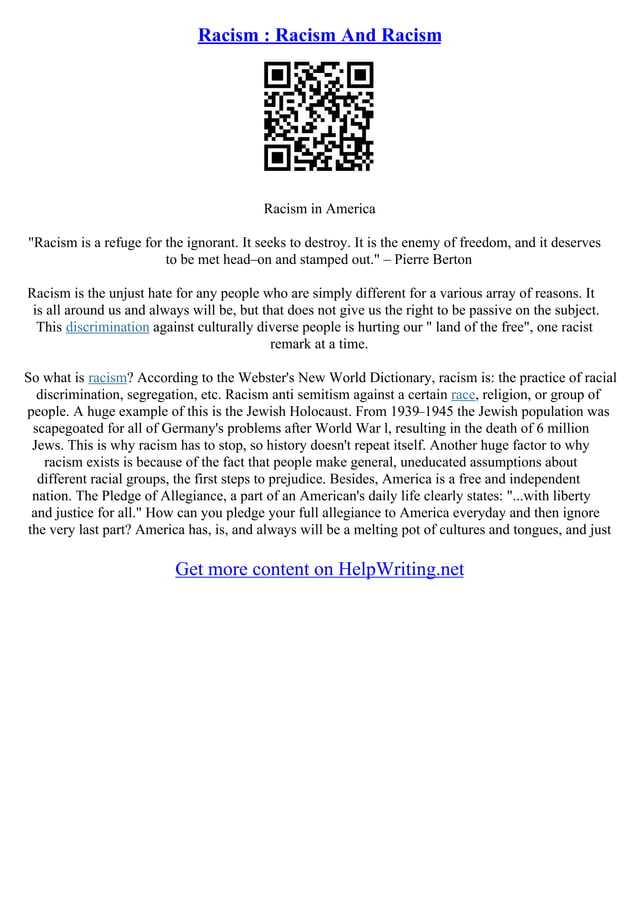 Racism Essay | PDF