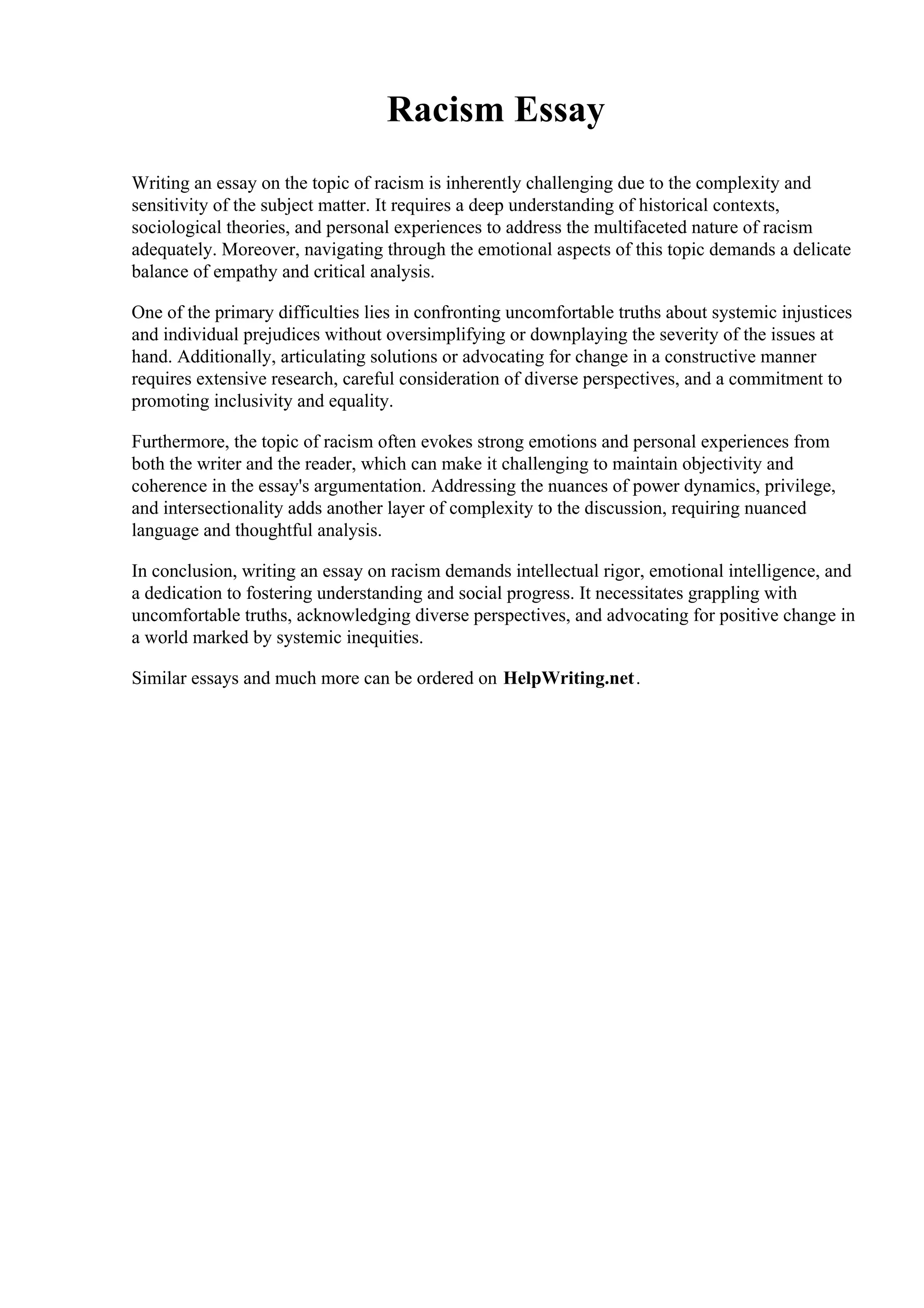 Racism Essay. Maranatha Baptist University | PDF