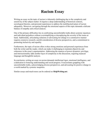 Racism Essay. Maranatha Baptist University | PDF