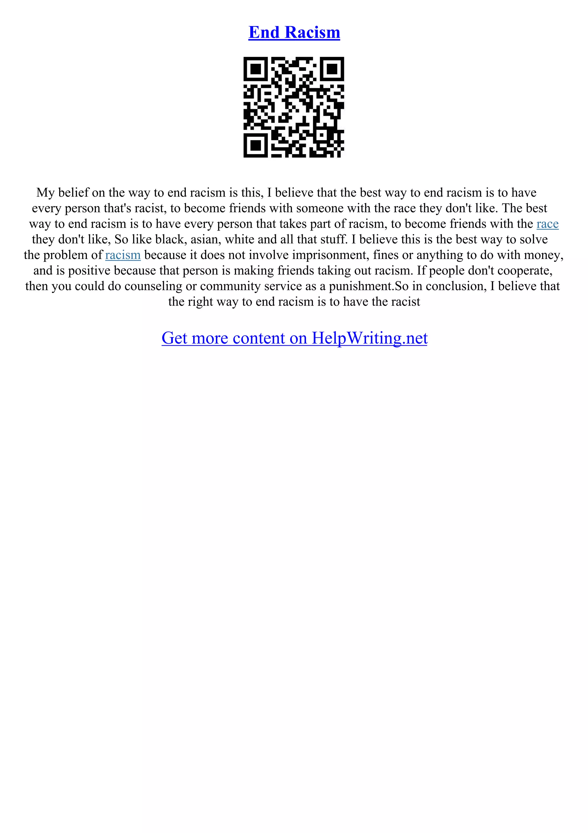 Racism Essay Conclusion | PDF