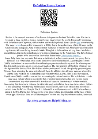 Racism Essay Conclusion | PDF