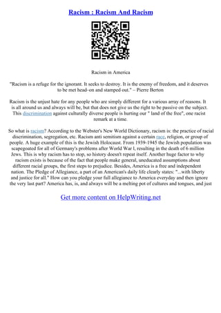 Racism Essay Conclusion | PDF