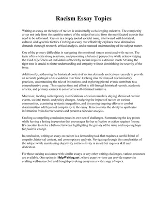 Racism Essay Topics | PDF