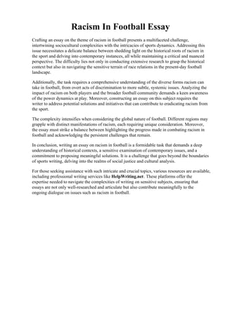 Racism In Football Essay | PDF