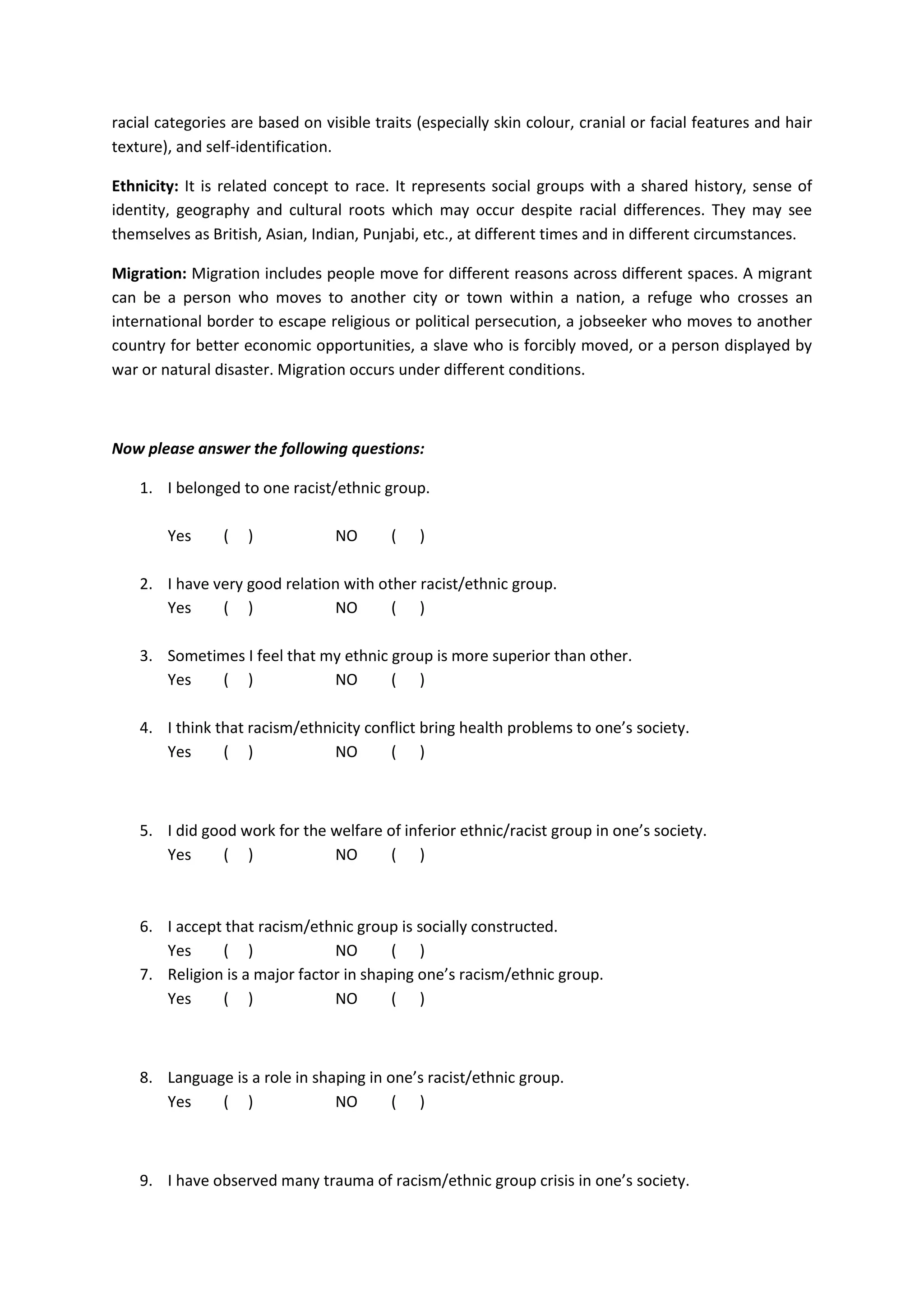 Racism inventory 33 questionnaire | PDF