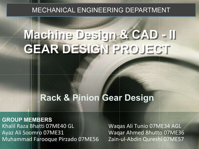 Rack and pinion gear design project. | PPTX | Sports Equipment | Sports