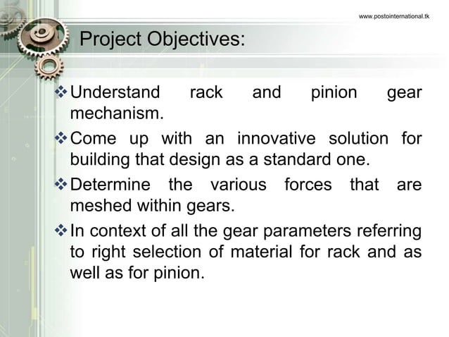 Rack and pinion gear design project. | PPTX | Sports Equipment | Sports