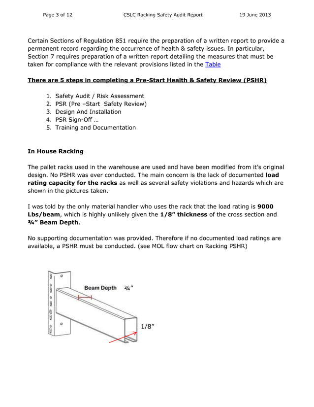 Racking Safety Audit Report -CSCL | PDF