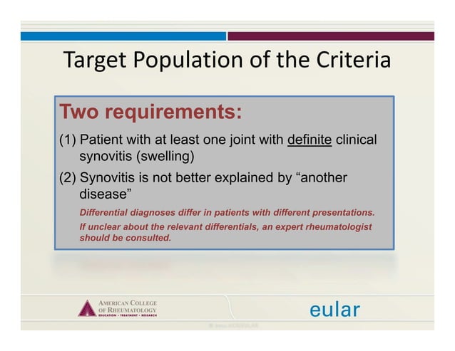 2010 ACR/EULAR Criteria for RA | PDF