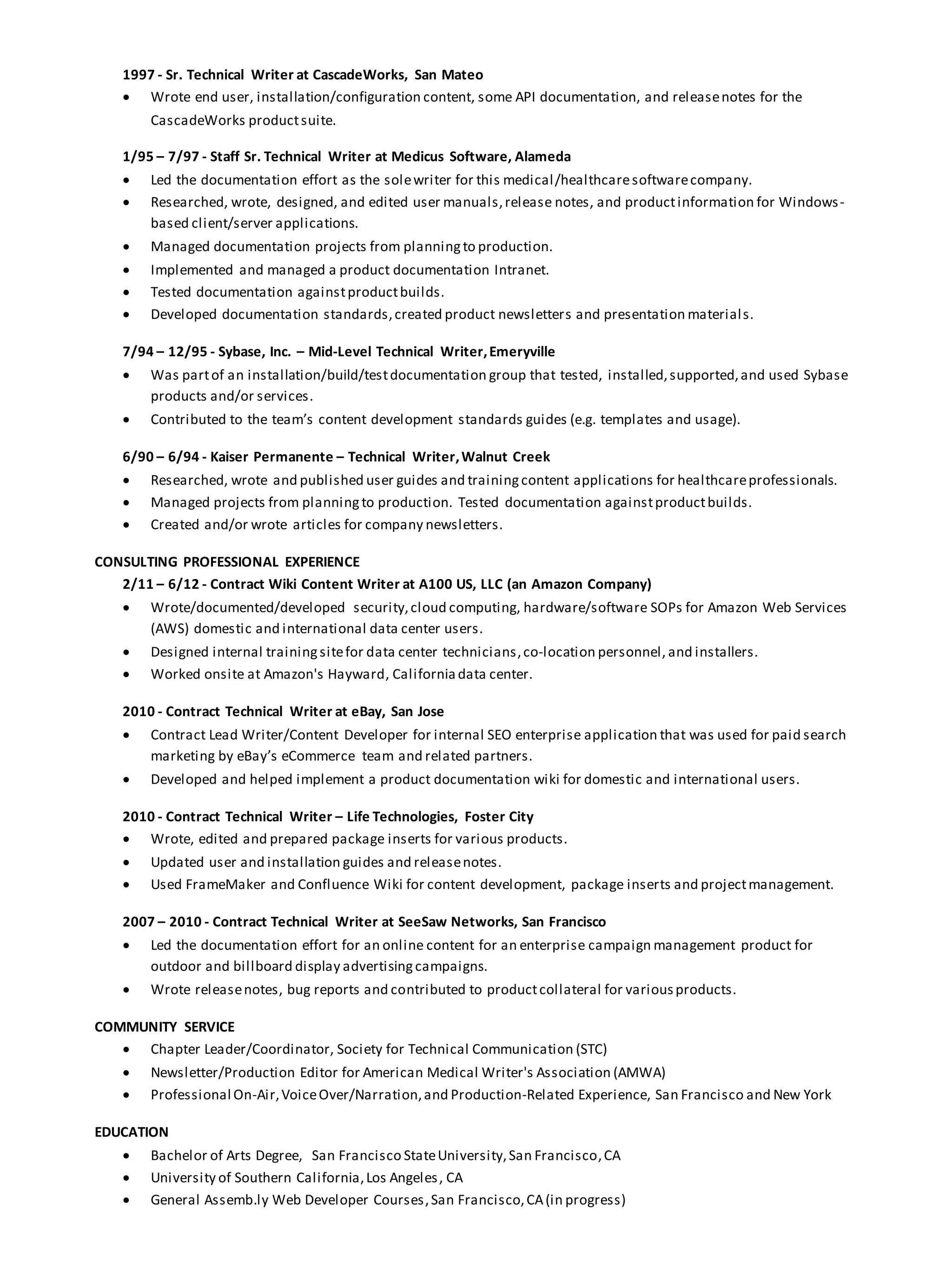 Resume, Rosalyn A. Collins - Technical Writer | DOCX