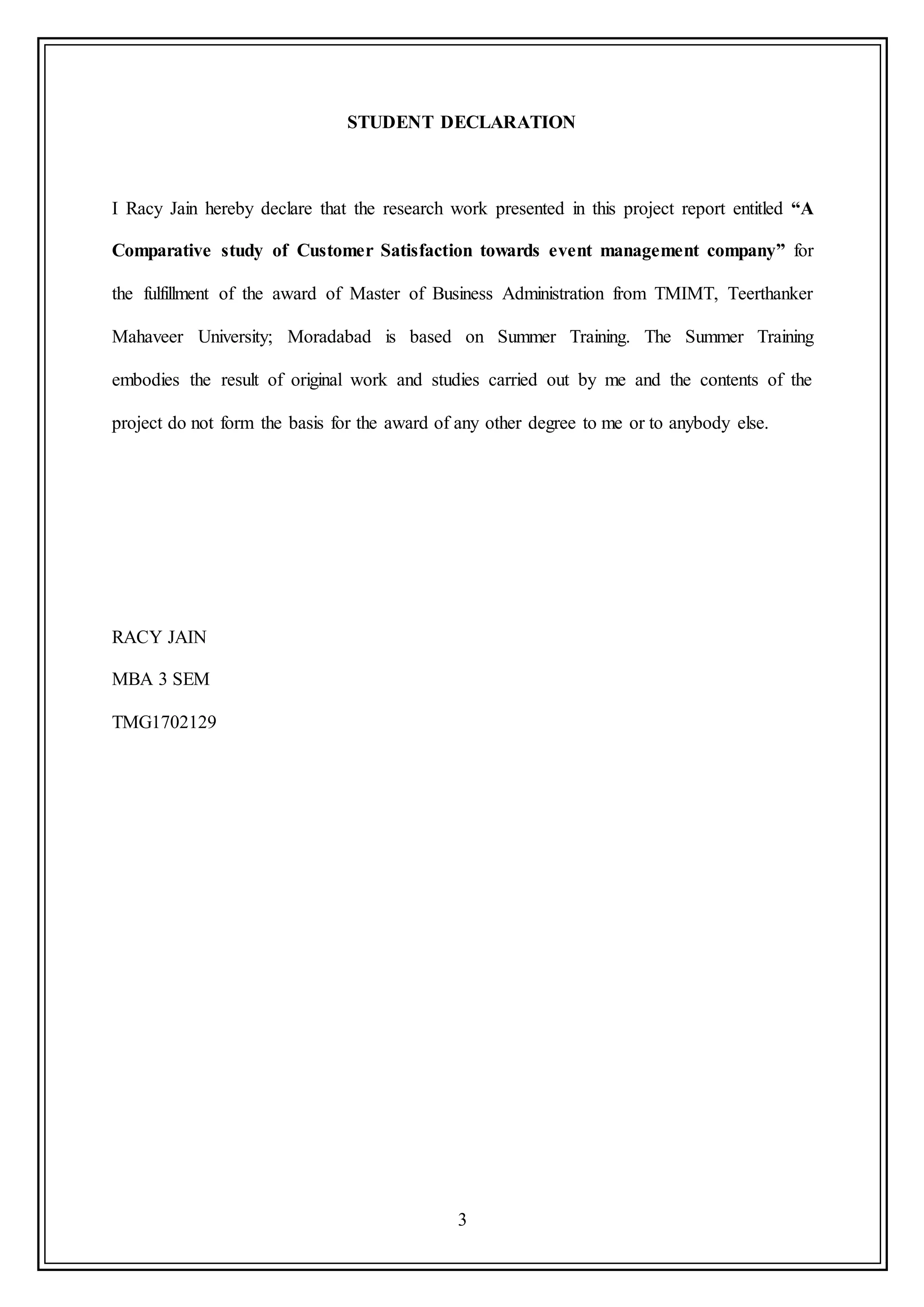 Summer Internship Report on Event Management Company | DOCX