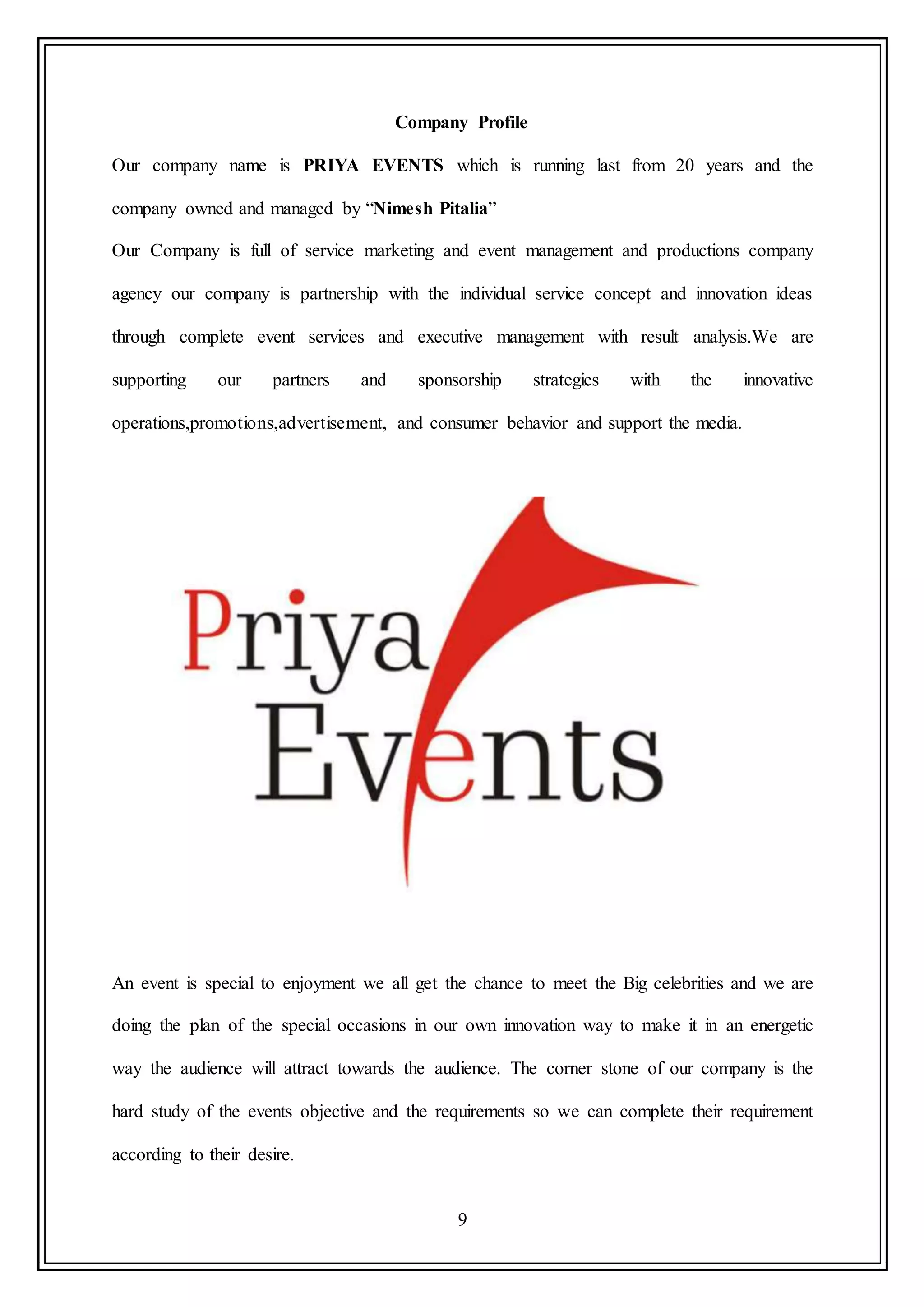 Summer Internship Report on Event Management Company | DOCX