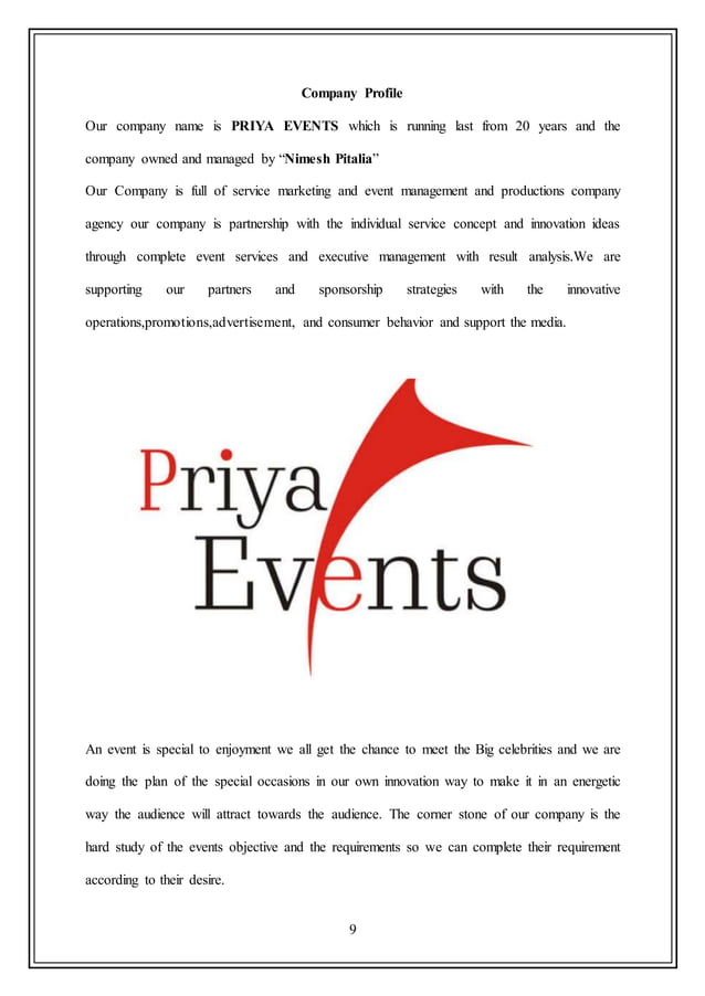 Summer Internship Report on Event Management Company | DOCX