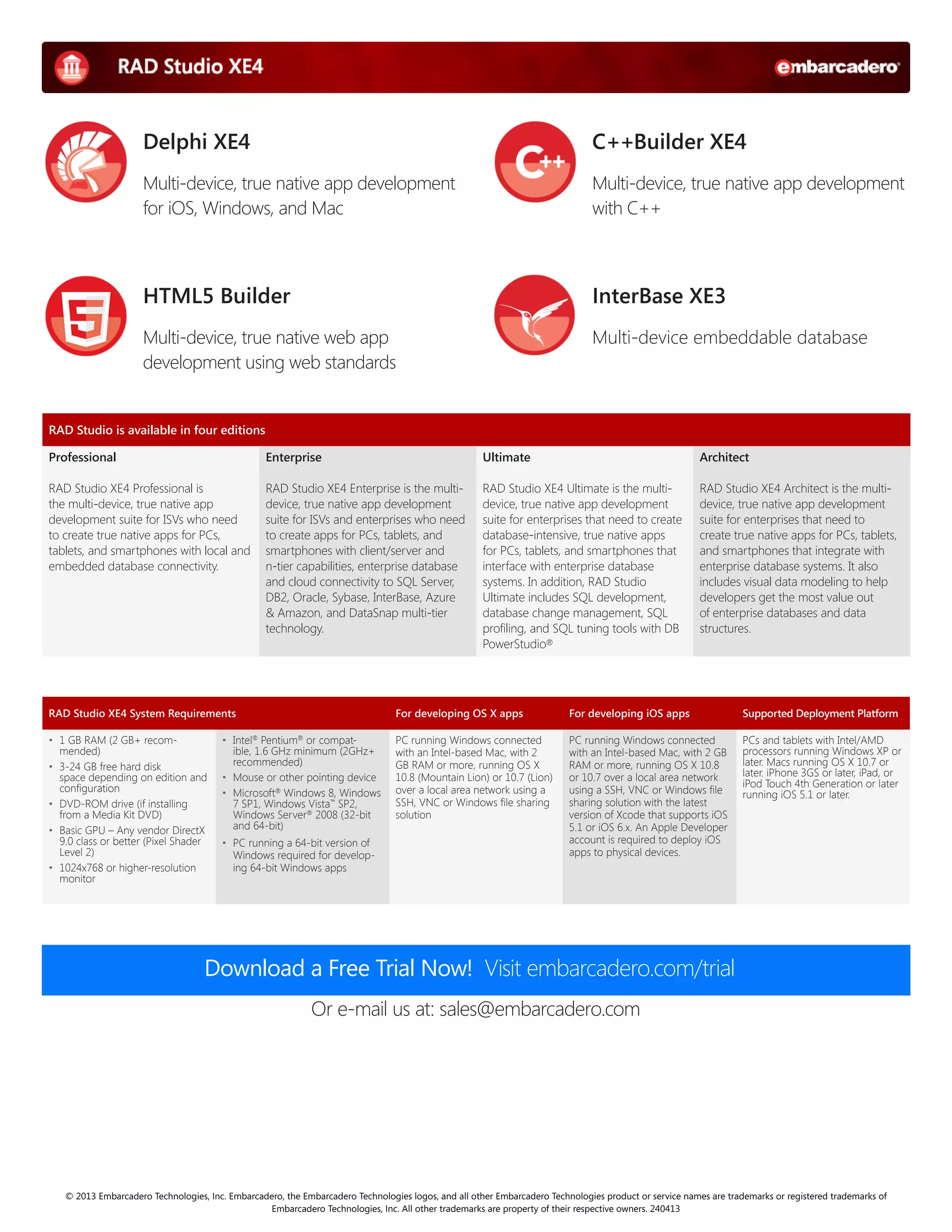 RAD Studio XE4 Data Sheet | PDF | Web Development | Internet