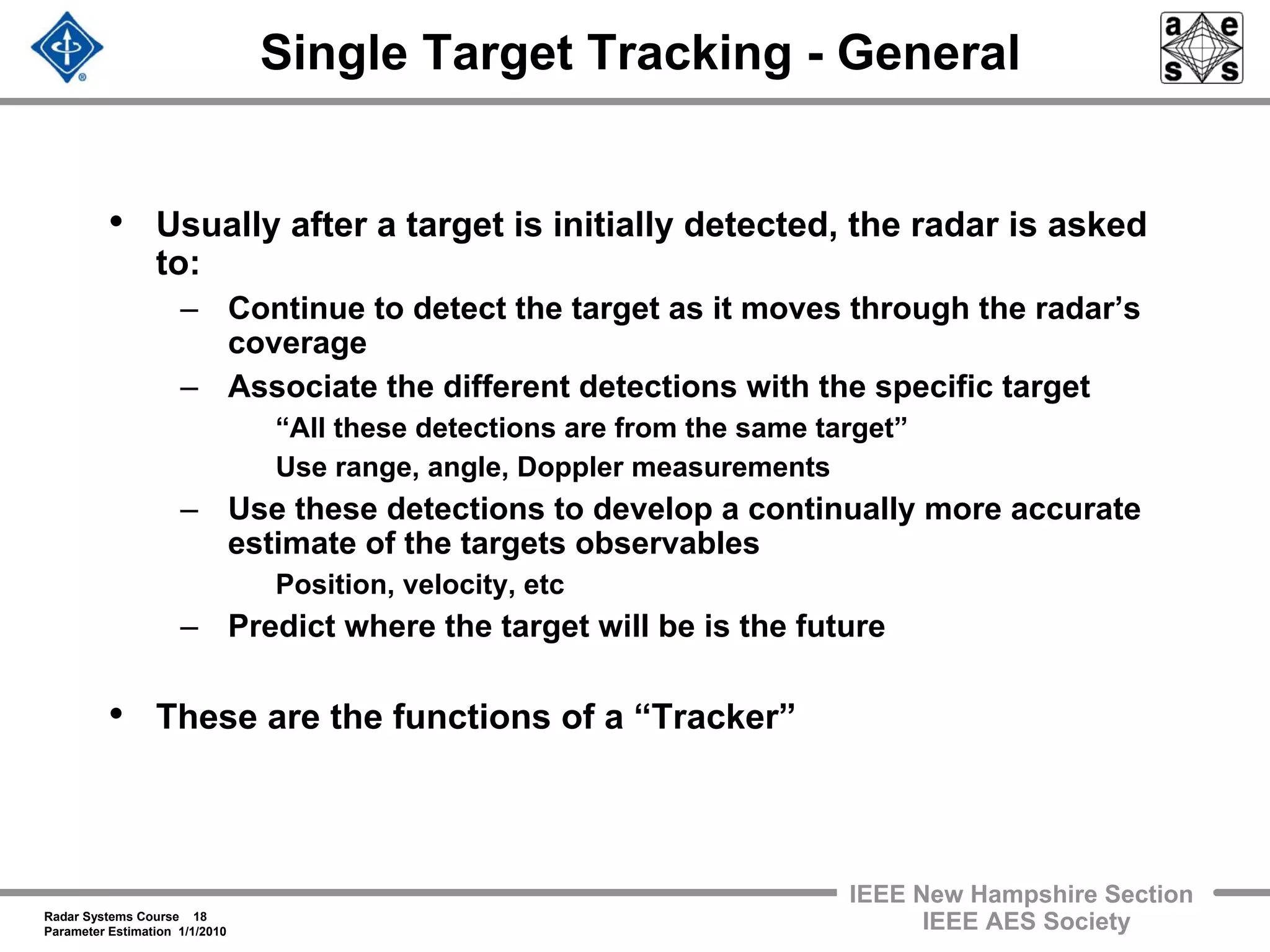 Radar 2009 A 15 Parameter Estimation And Tracking Part 1 Pdf