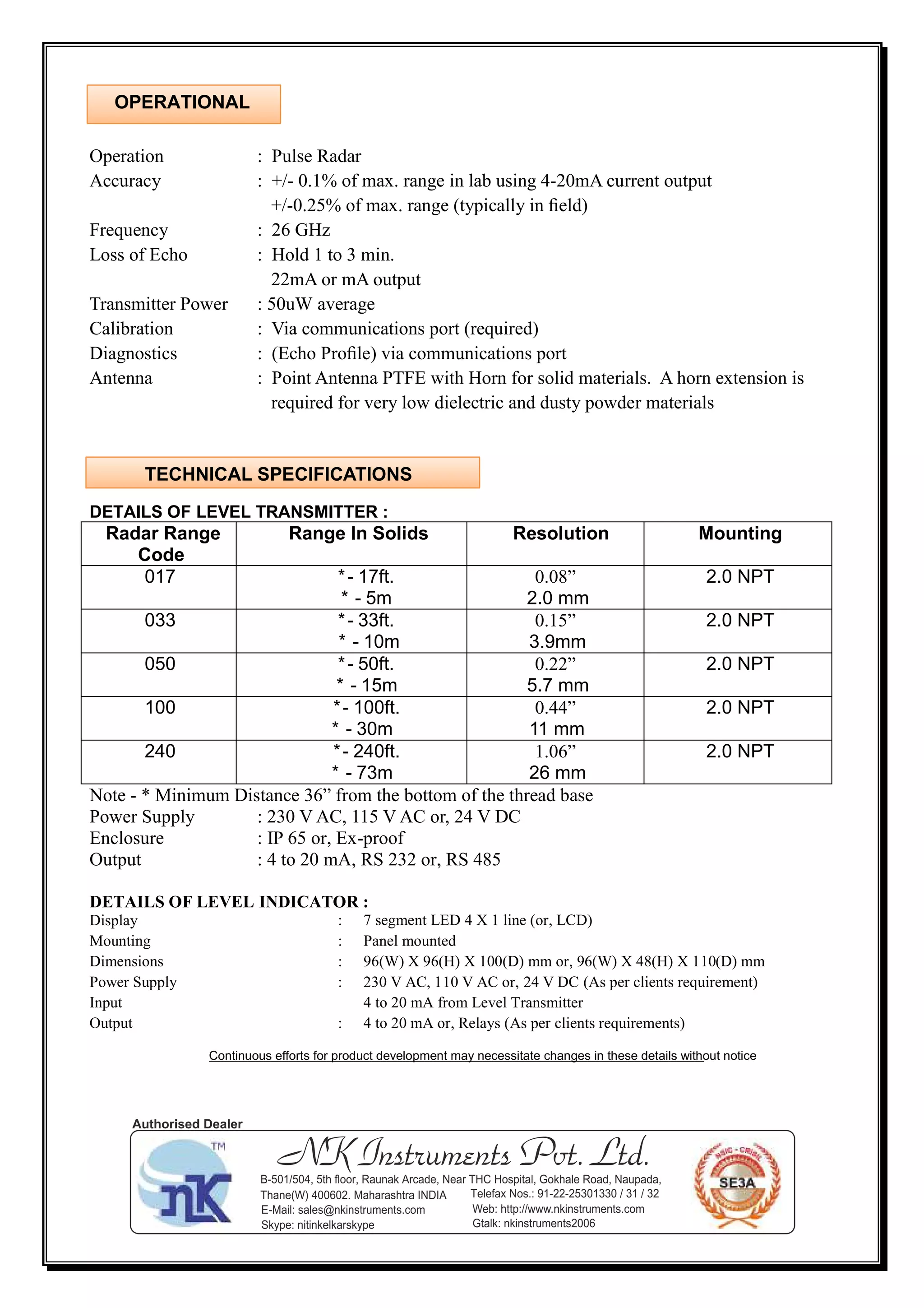 Radar Level Indicator for Liquids | PDF