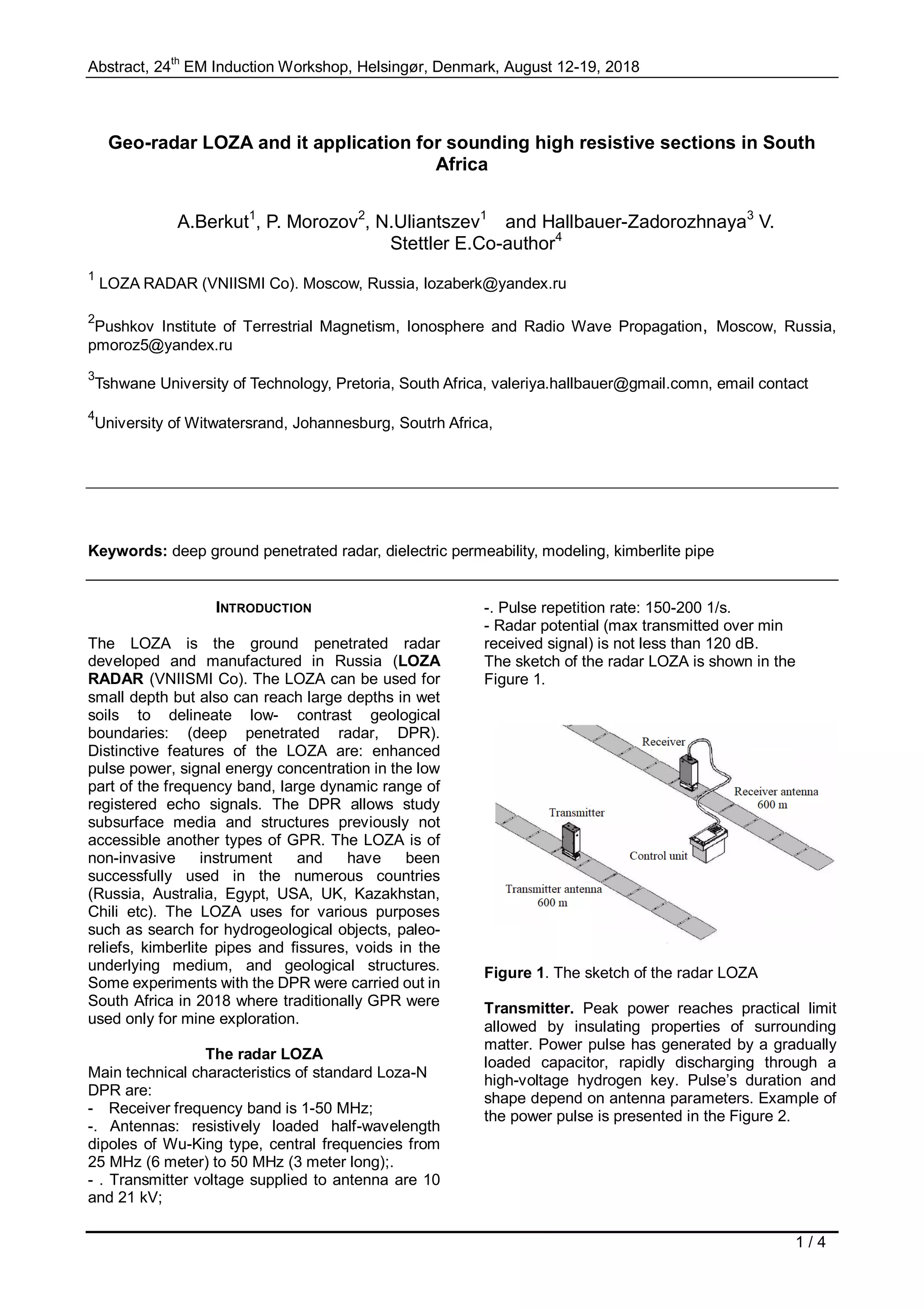 Geo-radar LOZA and it application for sounding high resistive sections ...