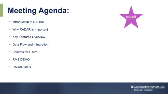 Introduction for RADAR system RADAR Biweekly Meeting | PPT