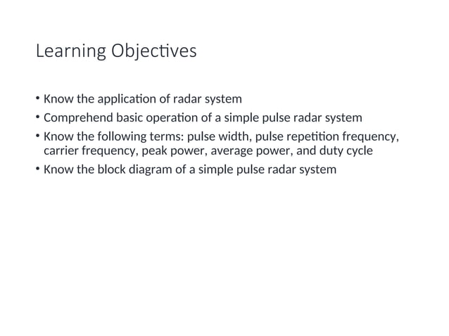 Radar Lecture 1.ppt in Telecomunication engineering | PPT | Physics ...