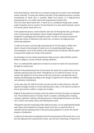 Radar Level Meter Measures Starch Silos.doc | Agriculture | Industries