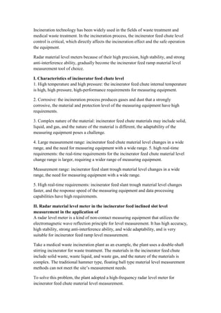 Radar Level Meter To Measure Incinerator Feed Chute Level | DOC