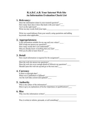 Radcab Worksheet | DOC