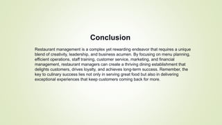 Restaurant Management: The Art and Science of Culinary Success | PPTX
