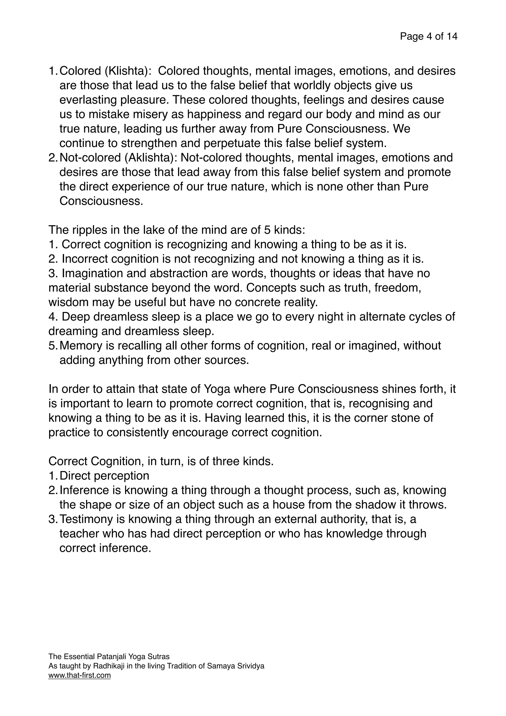 Patanjali Yoga Sutras - Essentials - Radhika Ji | PDF