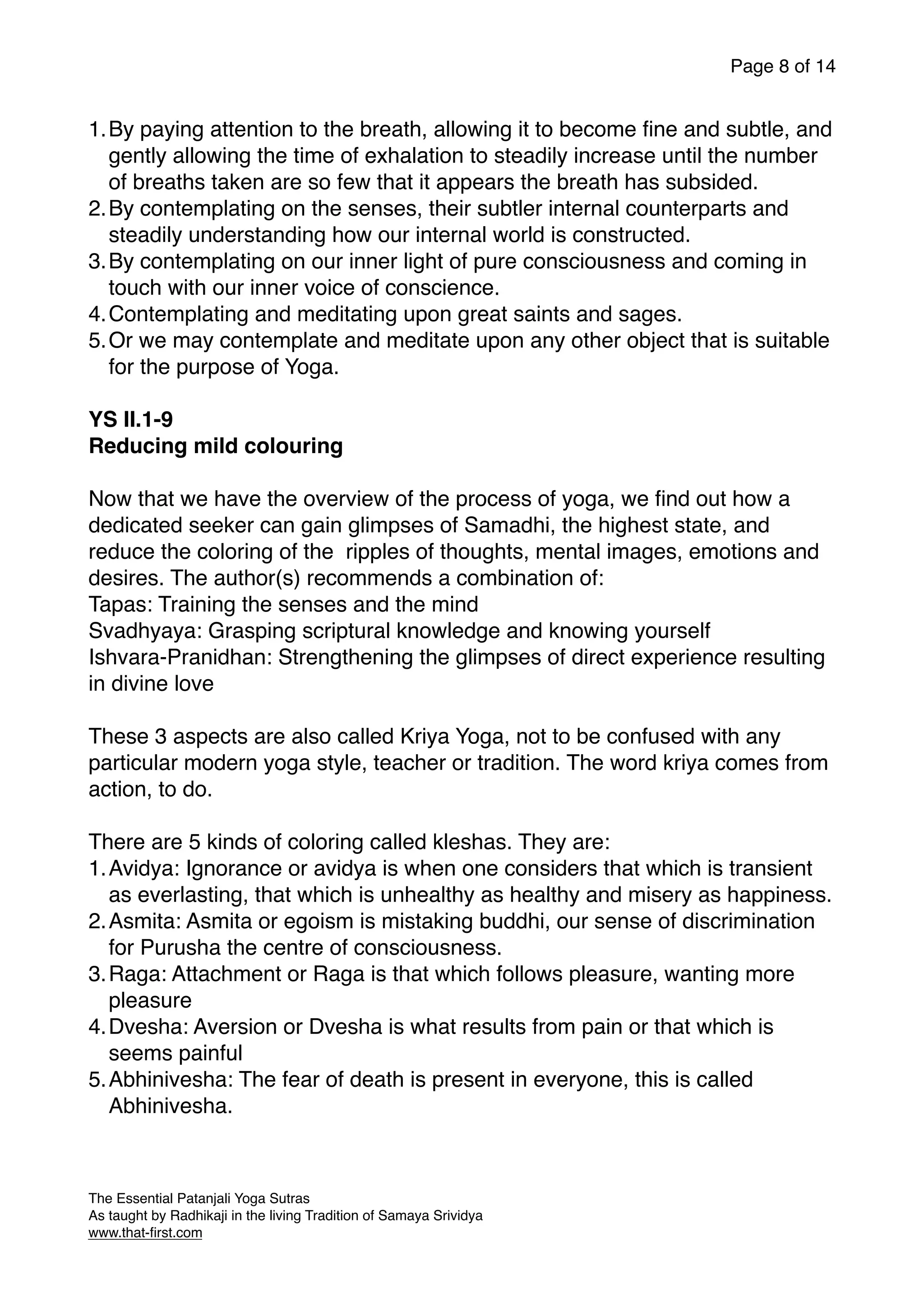 Patanjali Yoga Sutras - Essentials - Radhika Ji | PDF